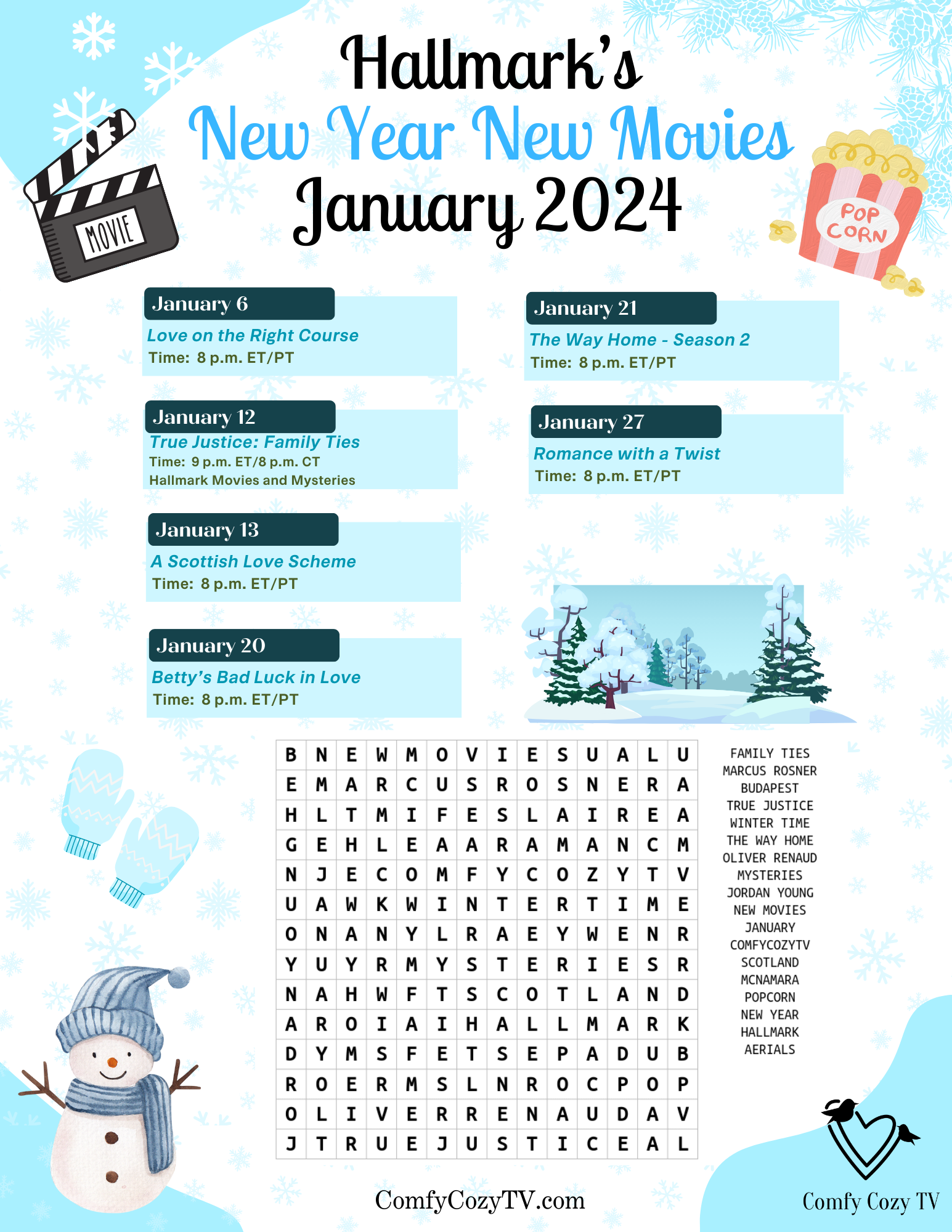 January 2024 Hallmark Movies: Printable PDF and Word Search Game ...